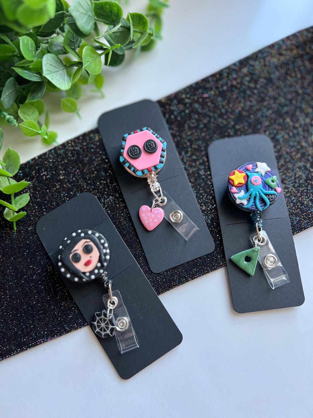 ID Badge Holder/ Retractable ID Reel/ Polymer Clay/ Handmade/ the Other ...