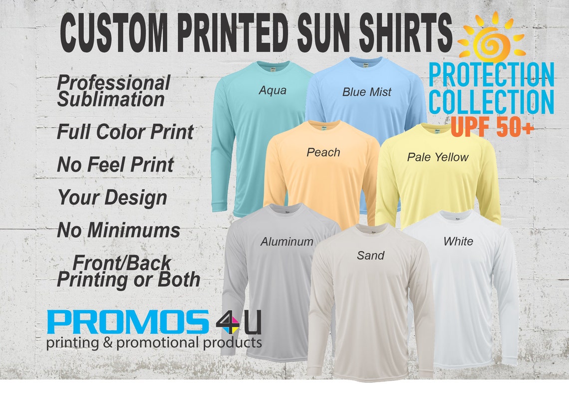 Custom Printed Long Sleeve 50 UPF PROTECTION Sun Shirt - Etsy