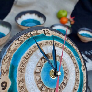Wall Clock Gift Clock Round Clock Unique Art Pottery | Etsy