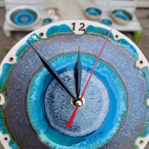 Unique Wall Clock, Blue Art, Ceramic Clock, Blue Home Decor, Pottery ...