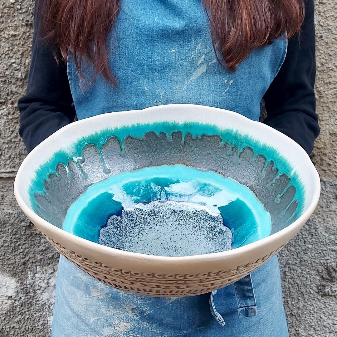 Handmade Pottery Bowl, Large Serving Bowl, Art Ceramic, Blue Wedding ...
