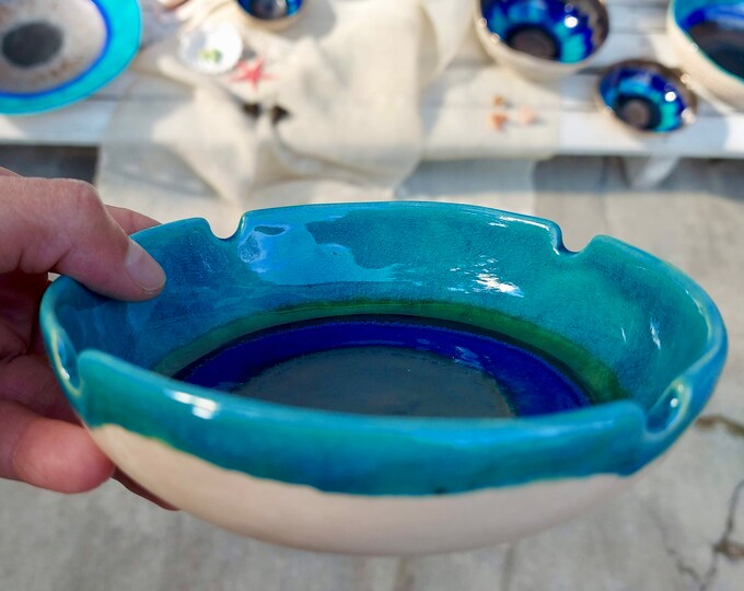 Handmade Ceramic Ashtray, Gift for Him, Art Pottery Tray, Blue Ashtray ...
