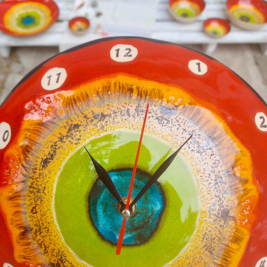 Handmade Ceramic Wall Clock, Red Decor, Wall Pottery Clock, Christmas ...