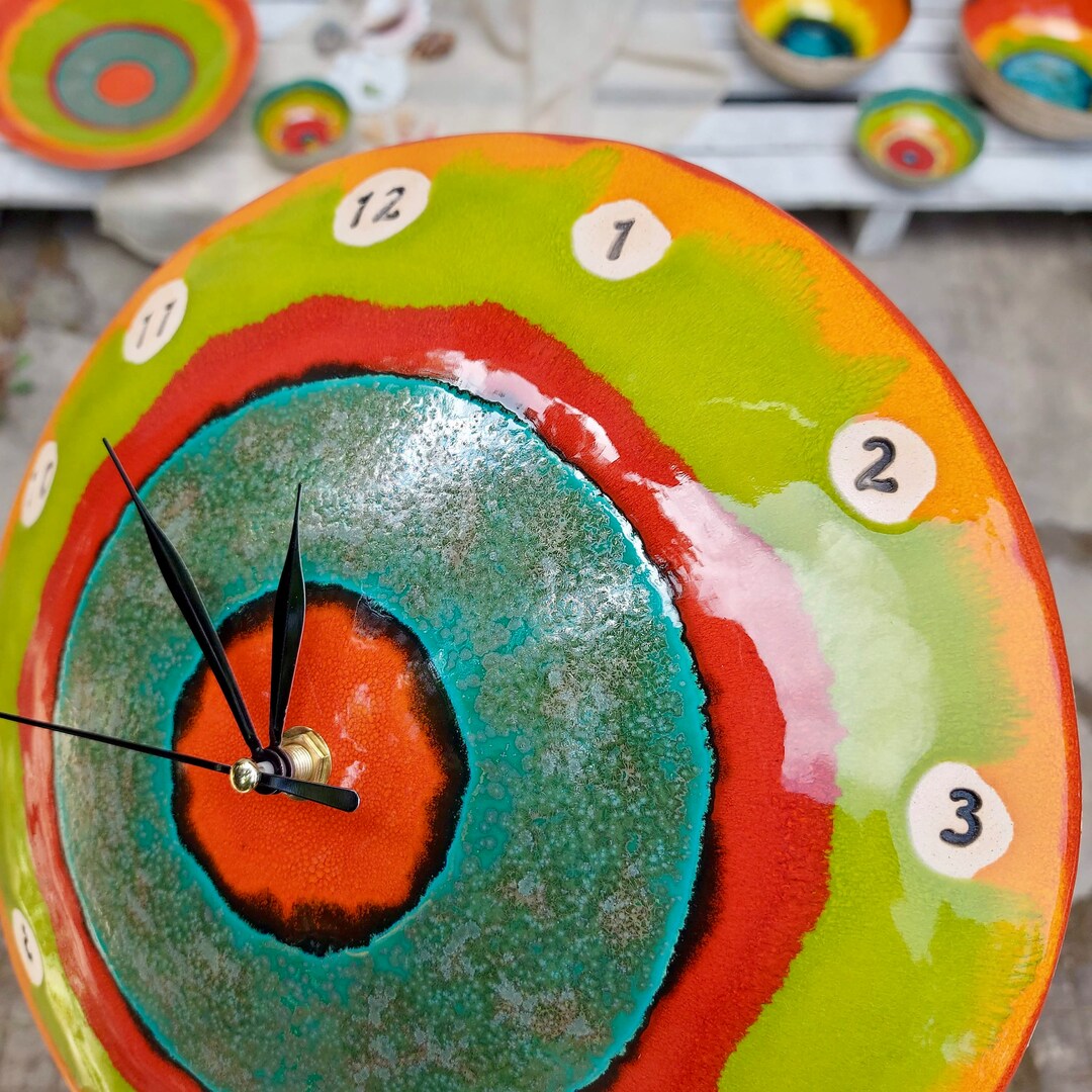 Art Clock, Ceramic Clock, Wall Round Clock, Unique Clock, Handmade ...