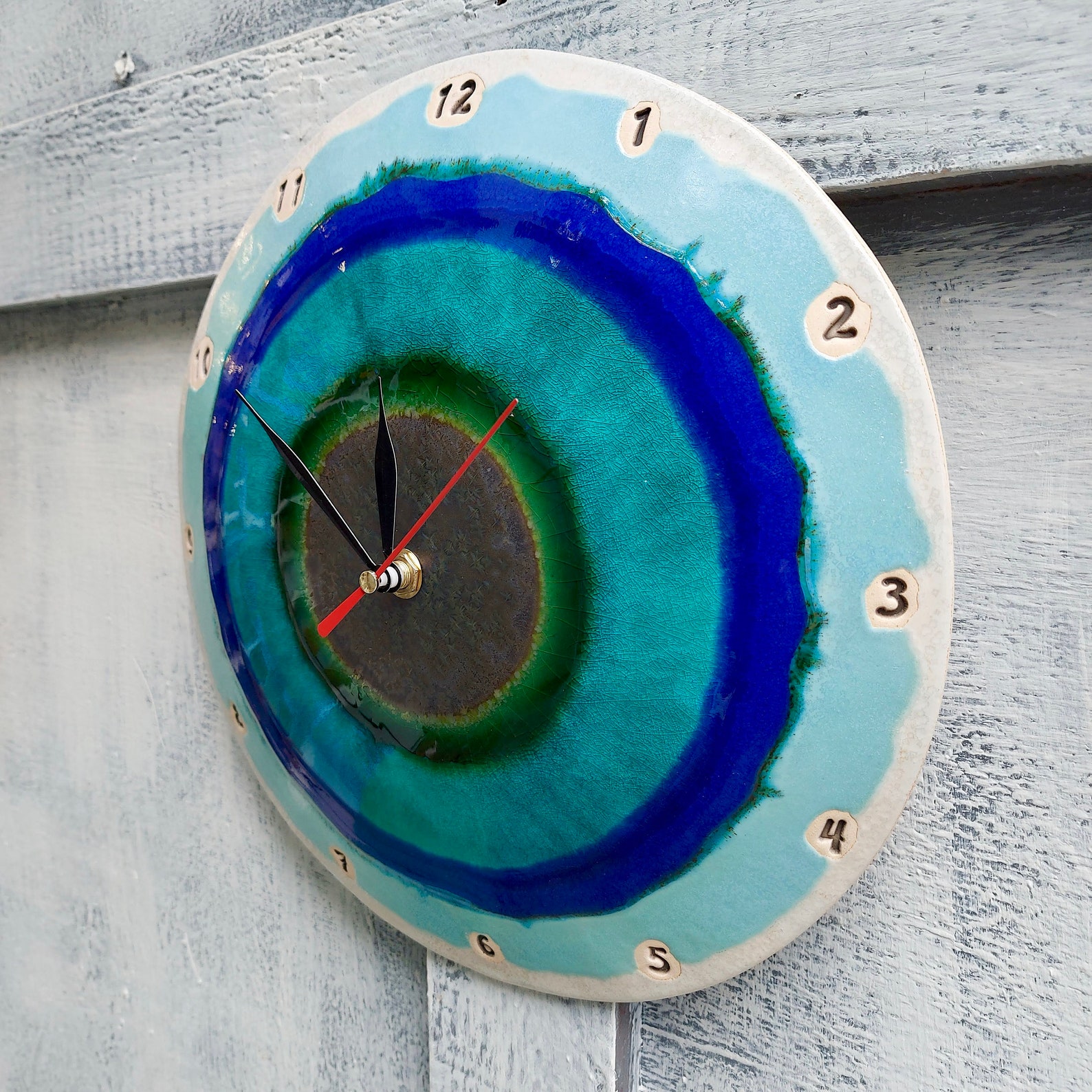 Art Clock Ceramic Clock Wall Round Clock Unique Clock - Etsy
