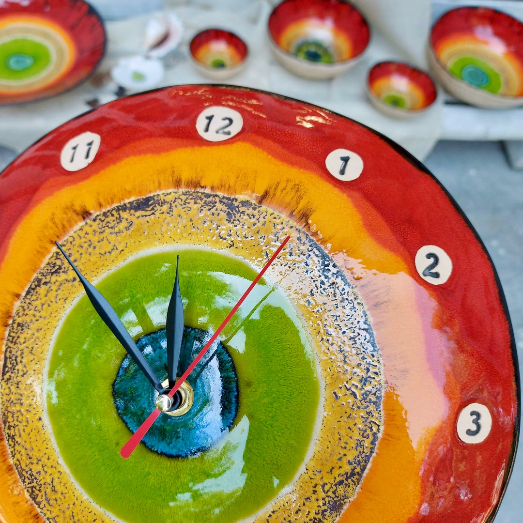 Art Clock Ceramic Clock Wall Round Clock Unique Clock - Etsy