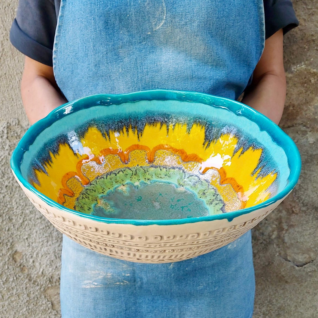 Ceramic Large Bowl, Handmade Fruit Bowl, Gift for Home, Colorful ...