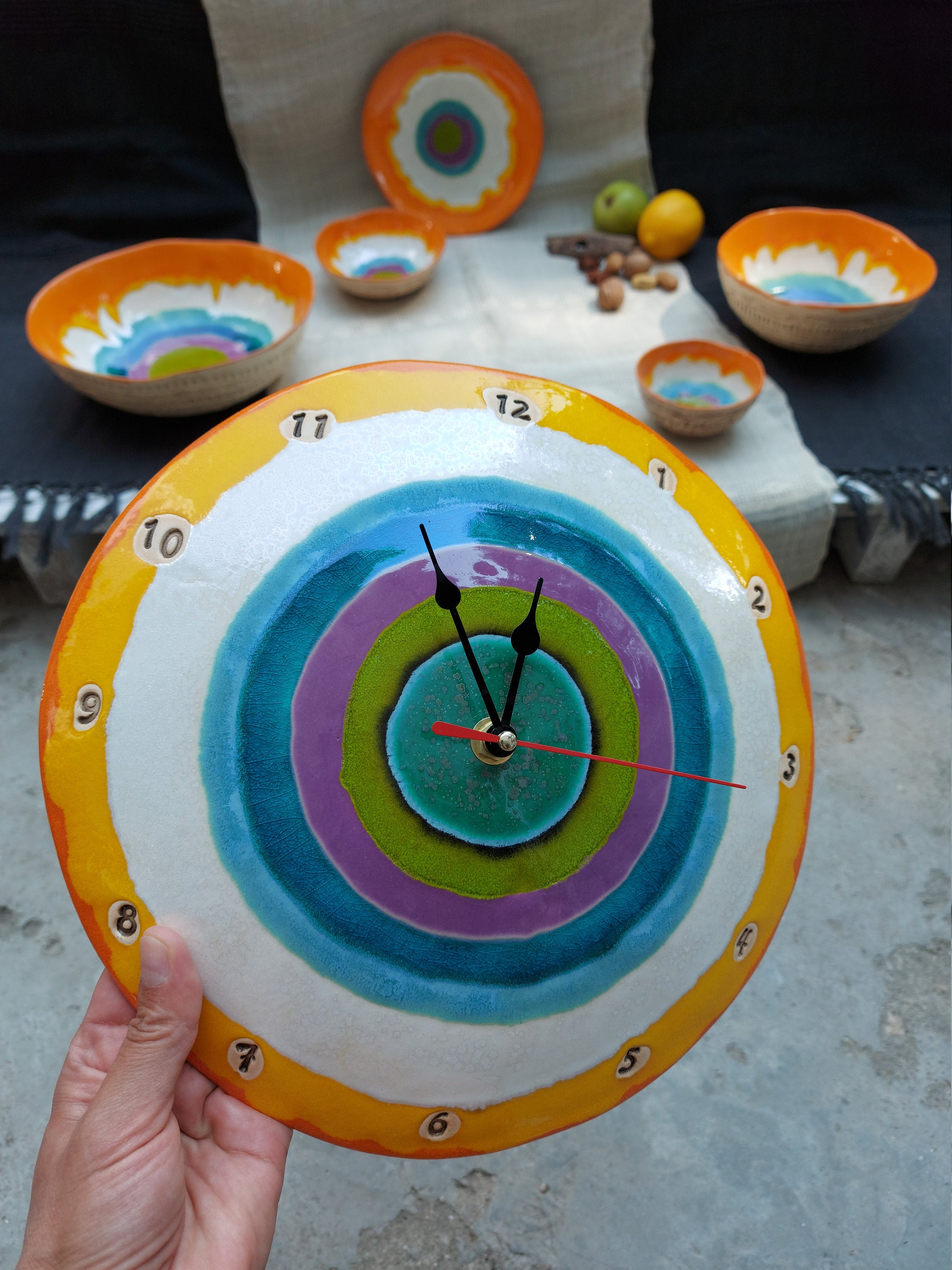 Art Clock Ceramic Clock Wall Round Clock Unique Clock | Etsy