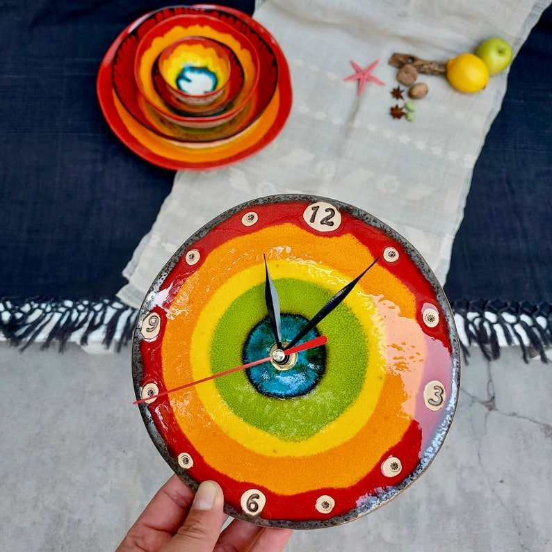 Handmade Red Ceramic Clock Unique Art Wedding Gift Wall | Etsy