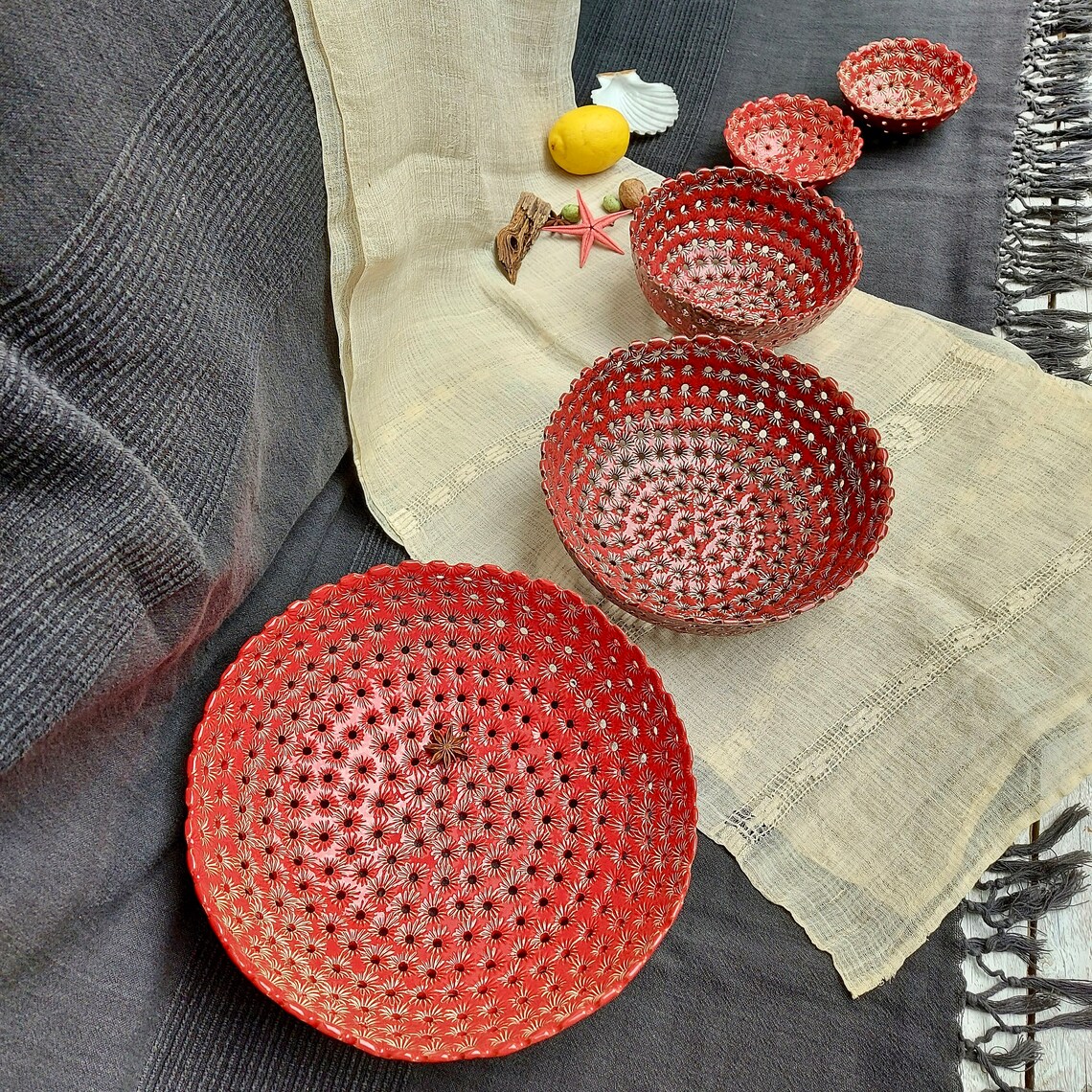 Ceramic Fruit Bowl Red Bowl Home Decor Pottery Serving | Etsy