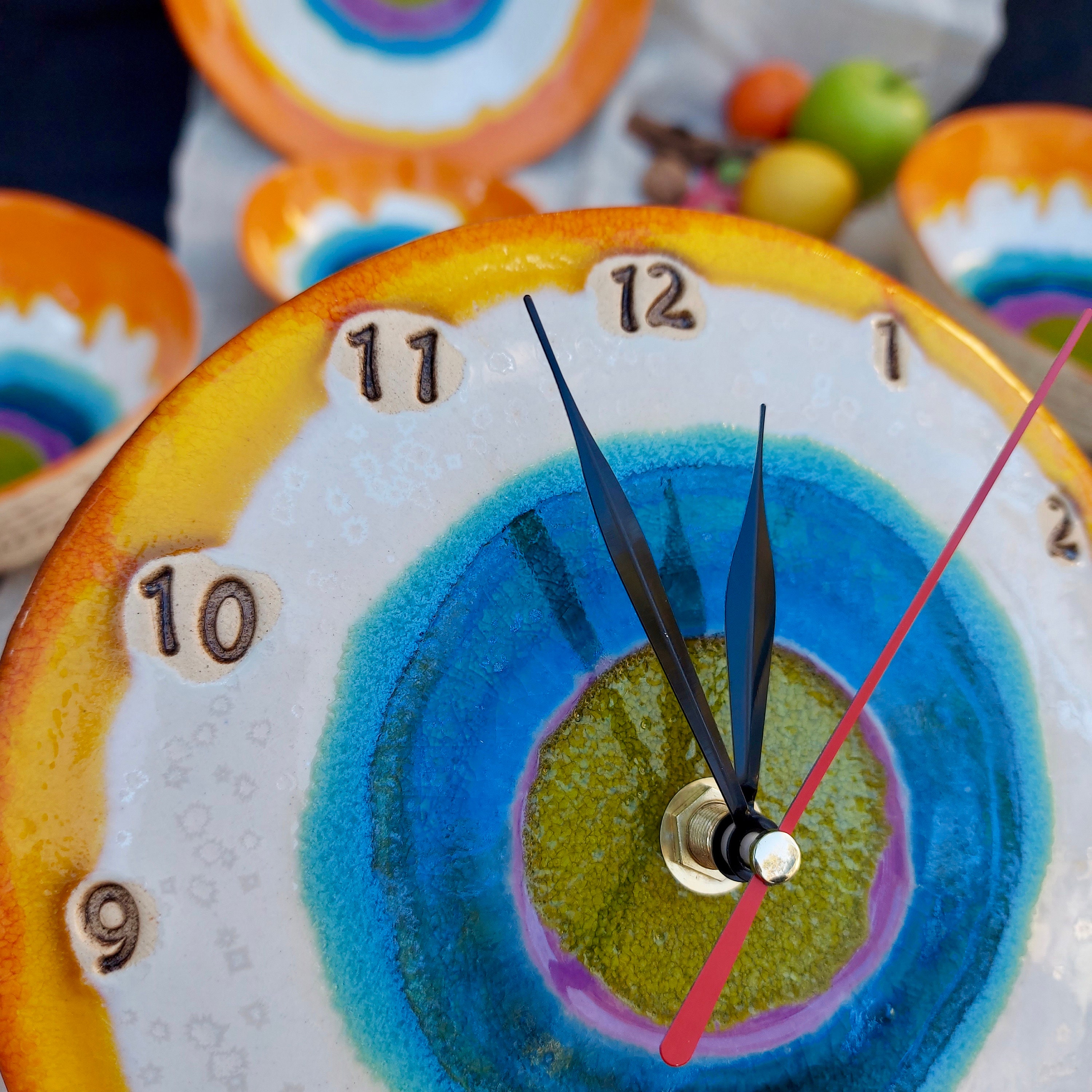 Colorful Clock Ceramic Wall Art Clock Kitchen Clock | Etsy