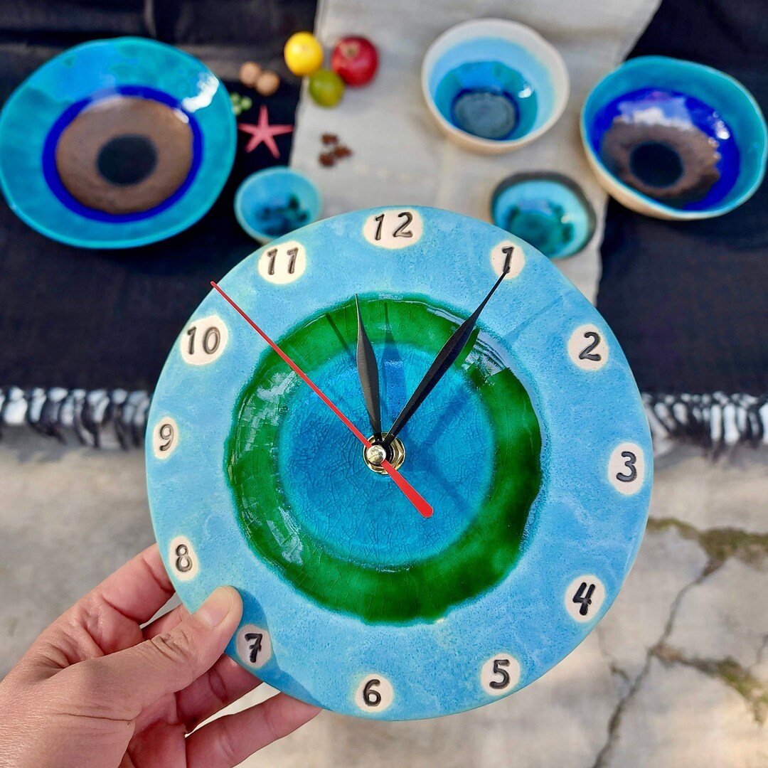 Wall Clock Gift Clock Round Clock Unique Art Pottery - Etsy