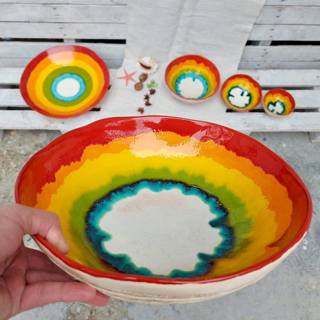 Rainbow Ceramic Unique Bowl Art Home Decor Color Bowl - Etsy