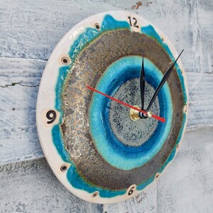 Unique Wall Clock, Blue Art, Ceramic Clock, Blue Home Decor, Pottery ...