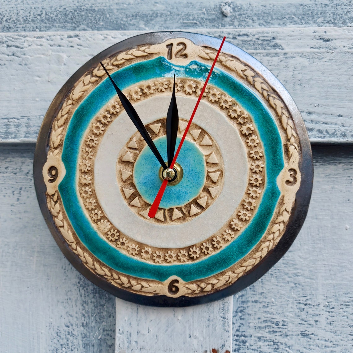 Wall Clock Gift Clock Round Clock Unique Art Pottery | Etsy