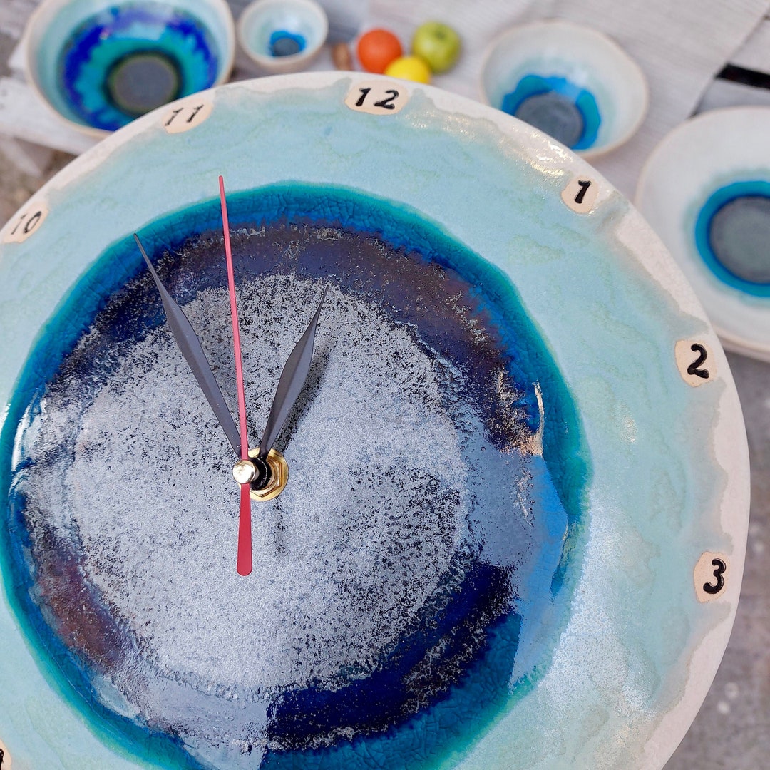Unique Ceramic Clock, Wall Round Clock, Hand Made Pottery, Clock Gift ...