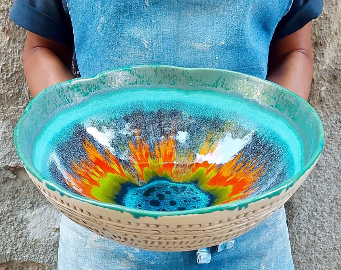 Ceramic Large Bowl, Handmade Fruit Bowl, Gift for Home, Colorful ...