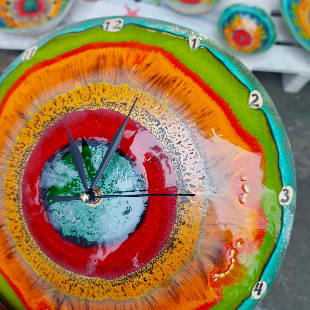 Art Clock Ceramic Clock Wall Round Clock Unique Clock - Etsy