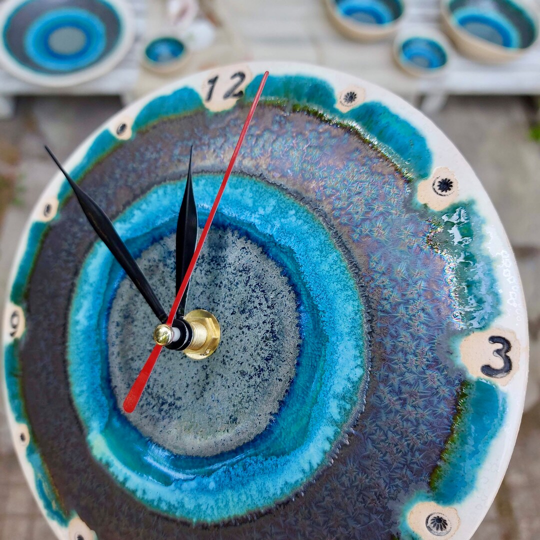 Unique Wall Clock, Blue Art, Ceramic Clock, Blue Home Decor, Pottery ...