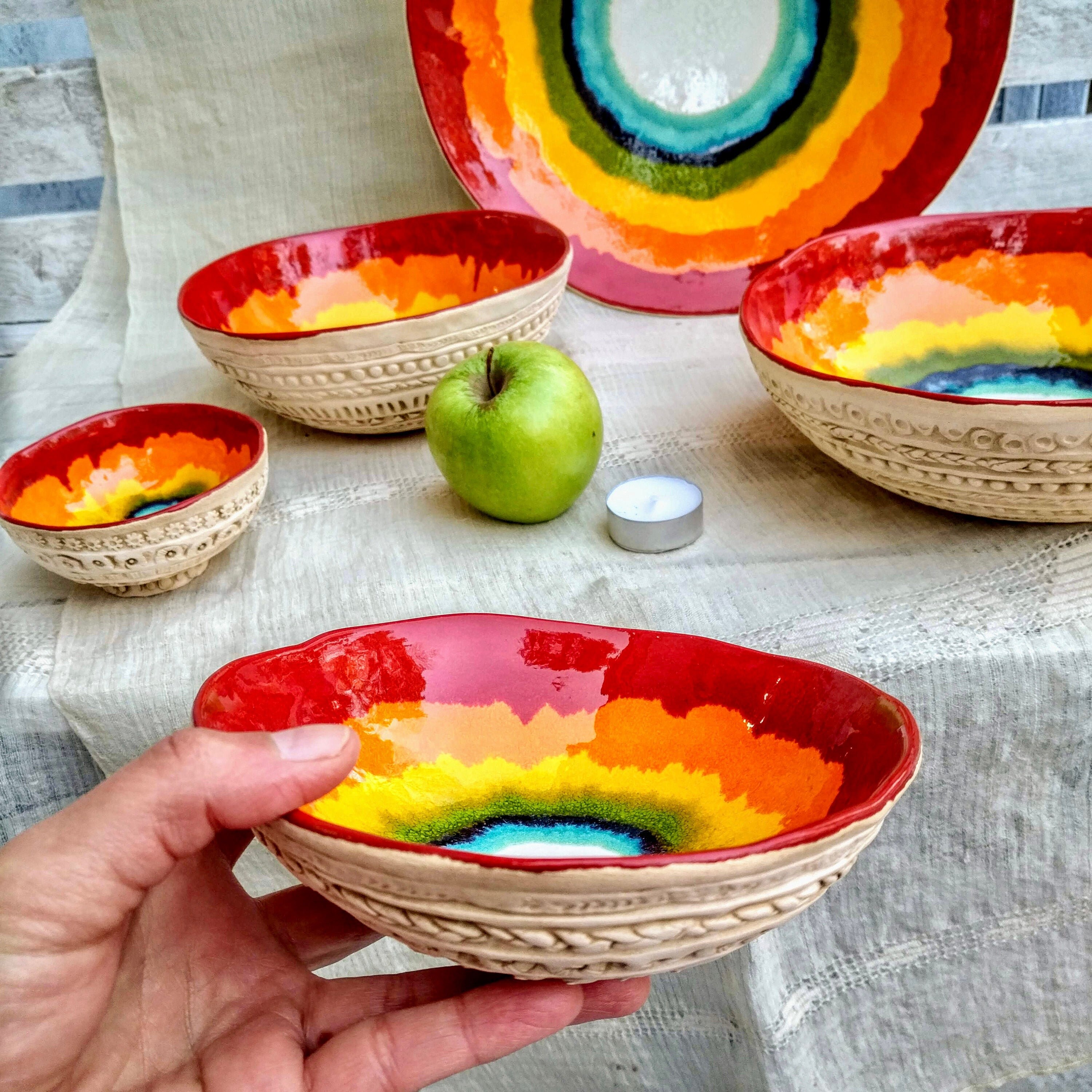 Ceramic Rainbow Plate Gift For Her Handmade Unique Bowl | Etsy