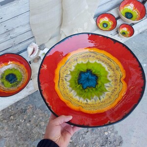 Red Wall Plate, Christmas Home Decor, Wall Ceramic, Unique Pottery ...