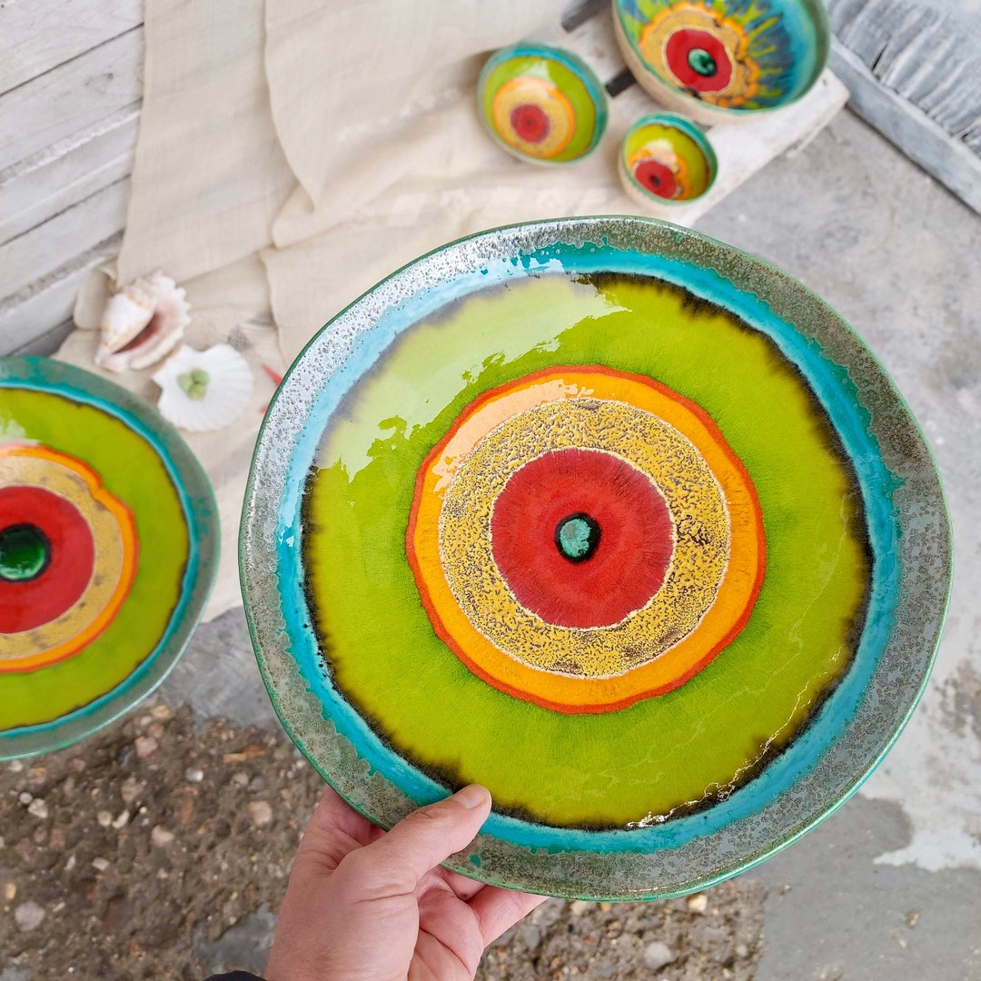 Ceramic Wall Decor, Art Ceramic, Handmade Pottery, Wall Plate, Green ...