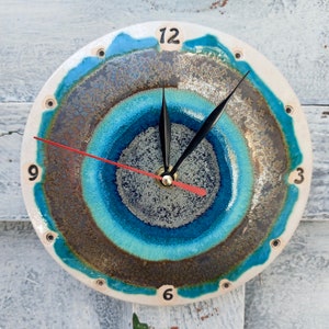 Unique Wall Clock, Blue Art, Ceramic Clock, Blue Home Decor, Pottery ...