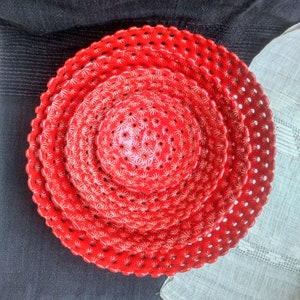 Red Lace Ceramic Fruit Bowl – Handmade Openwork Centerpiece, Large ...