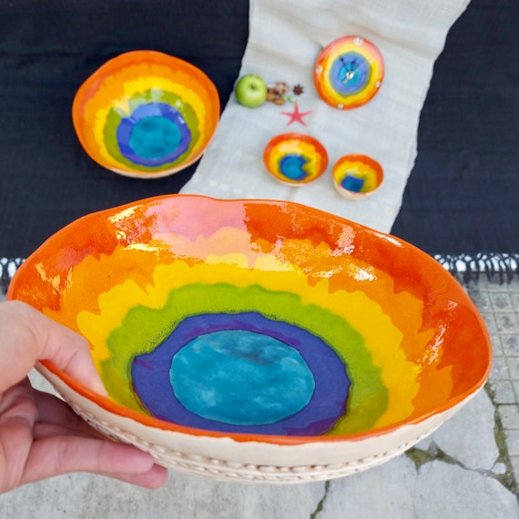 Rainbow Ceramic Unique Bowl Art Home Decor Color Bowl | Etsy