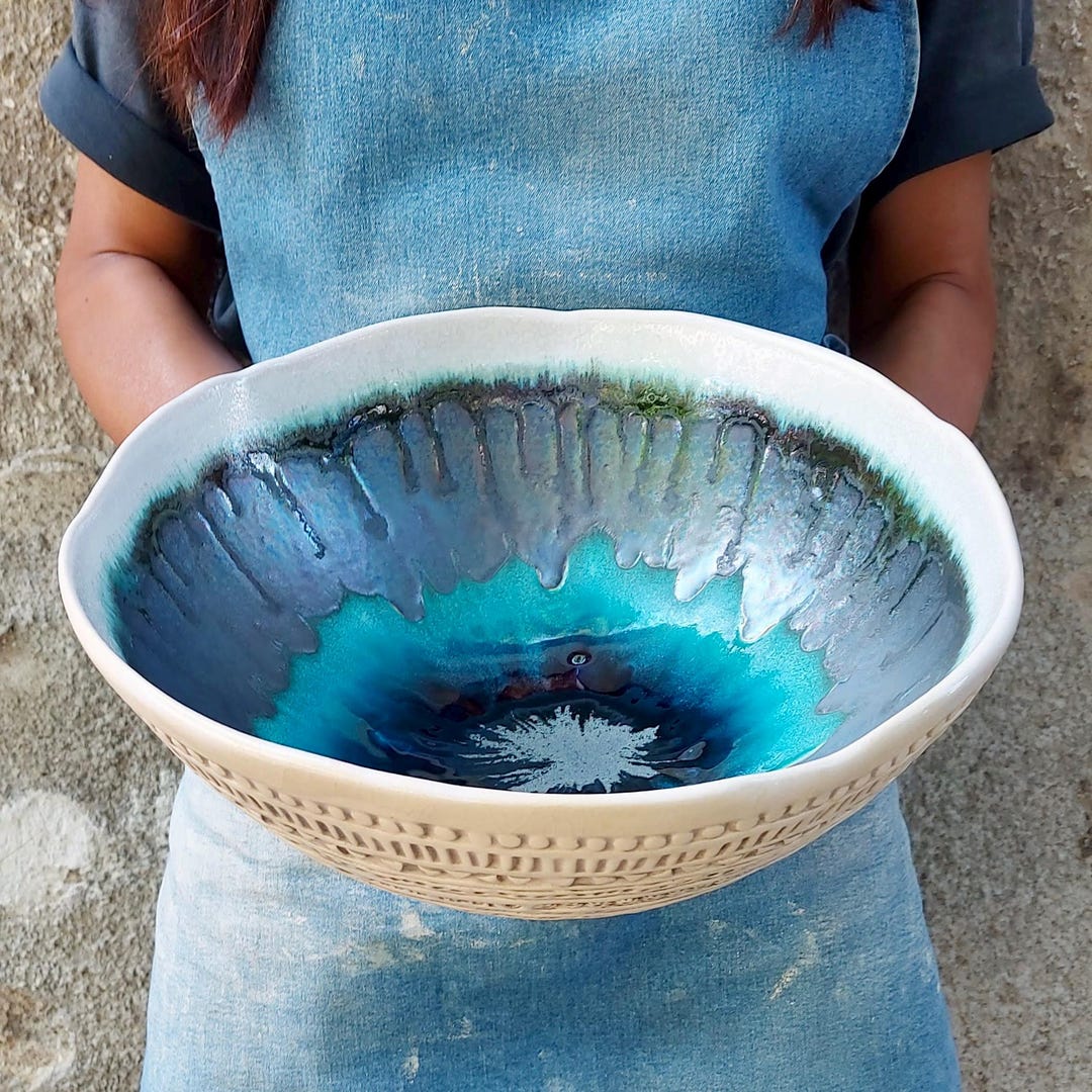 Handmade Pottery Bowl, Large Serving Bowl, Art Ceramic, Blue Wedding ...