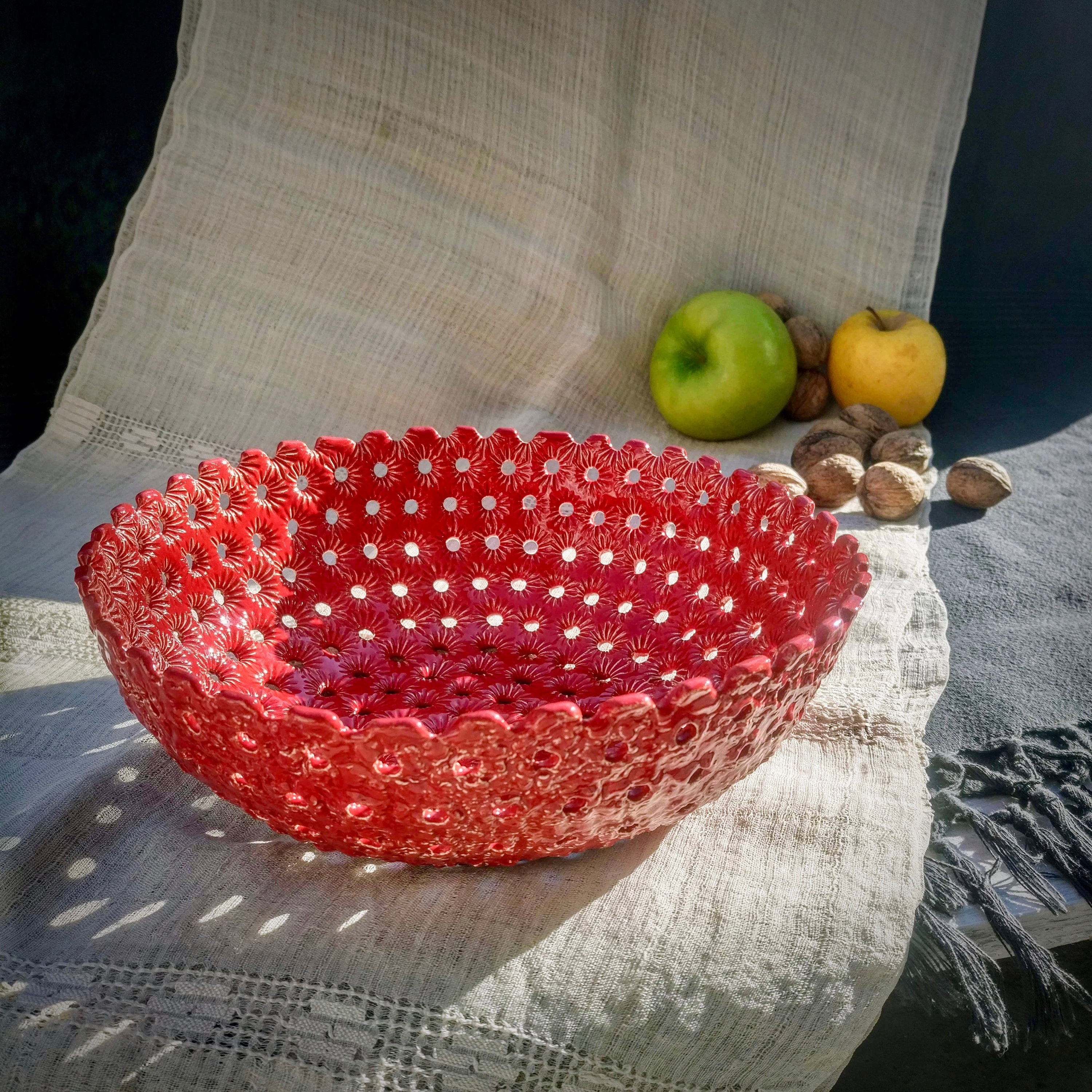 Red Ceramic Fruit Bowl Handmade Pottery Rustic Bowl Modern | Etsy