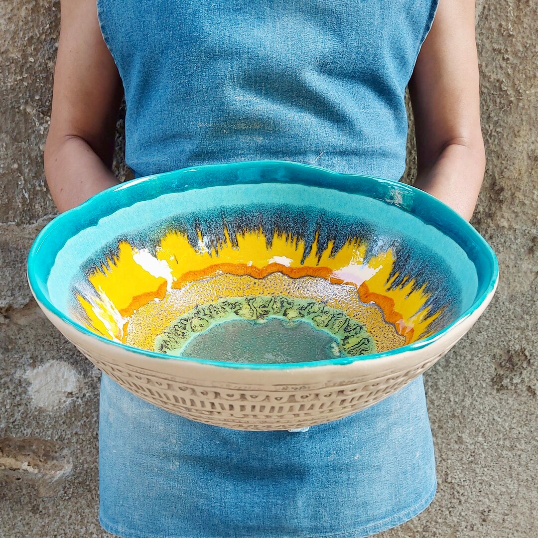 Ceramic Large Bowl, Handmade Fruit Bowl, Gift for Home, Colorful ...