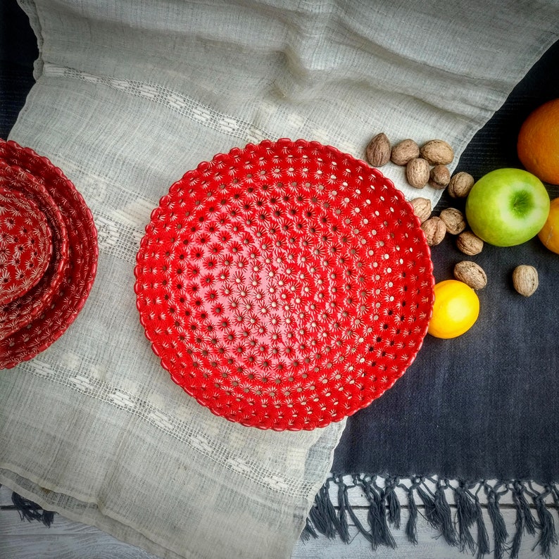 Ceramic Fruit Bowl Red Bowl Home Decor Pottery Serving - Etsy
