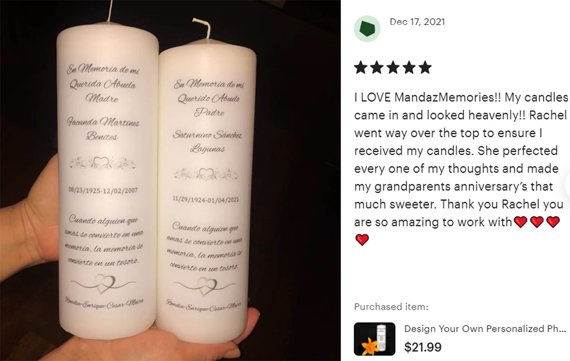 SIGNED Letter FROM Heaven Personalized Memorial Photo Candle | Etsy