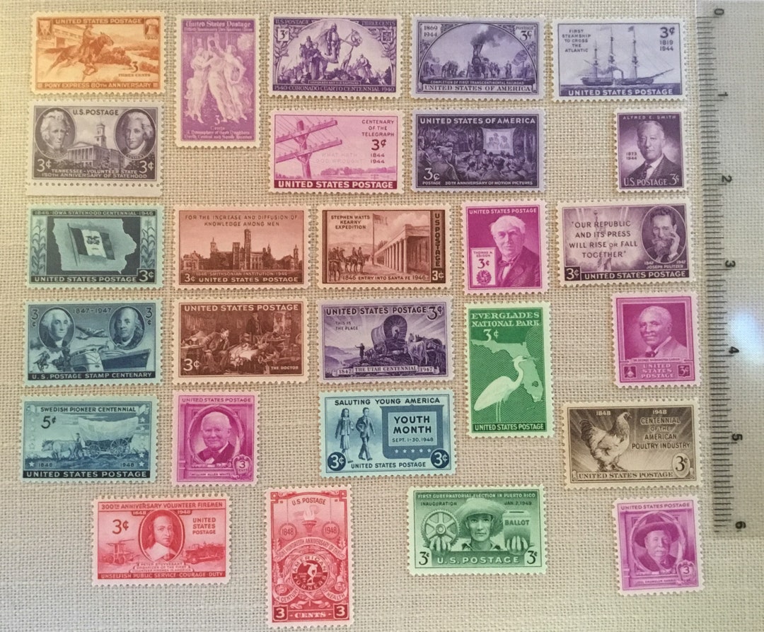 Lot of 27 Vintage US Postage Stamps From the 1940s Unused, 3 Cent From ...