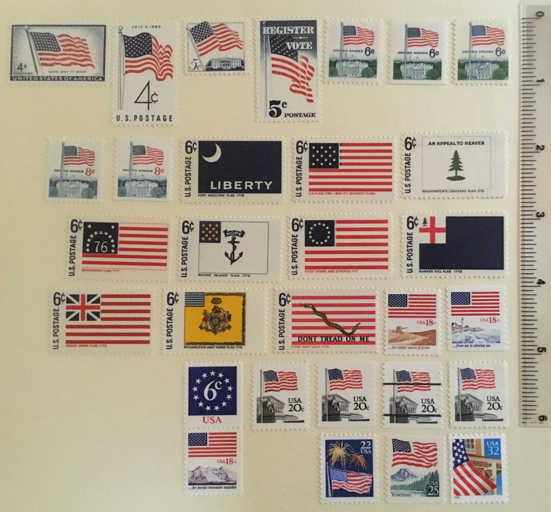 30 Flag Themed Vintage Postage Stamps Including Historic Flags Series ...