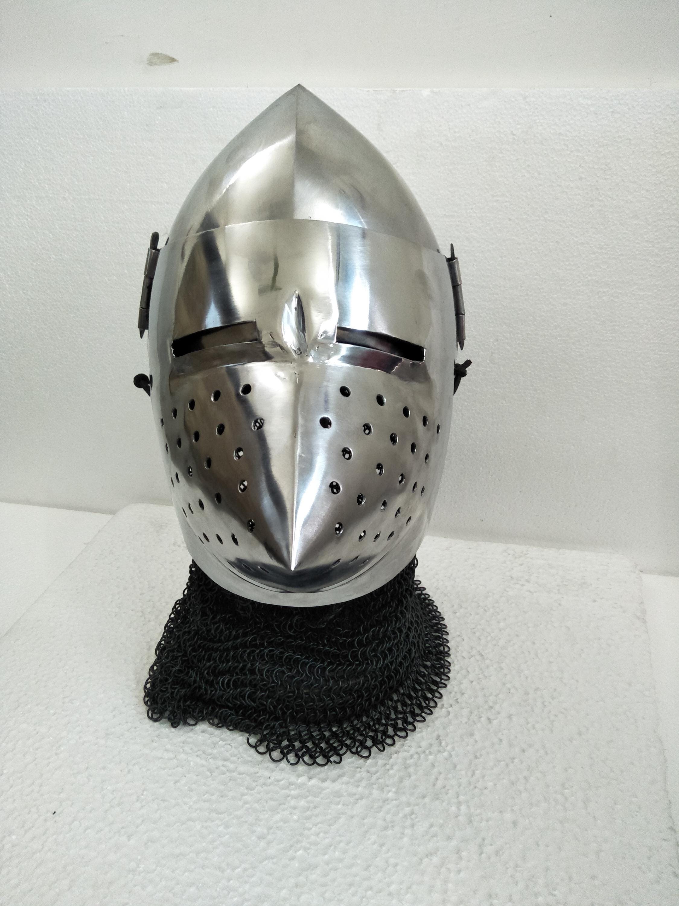Medieval Pigface Bacinet Helmet With Chainmail European Armor Aveintale ...