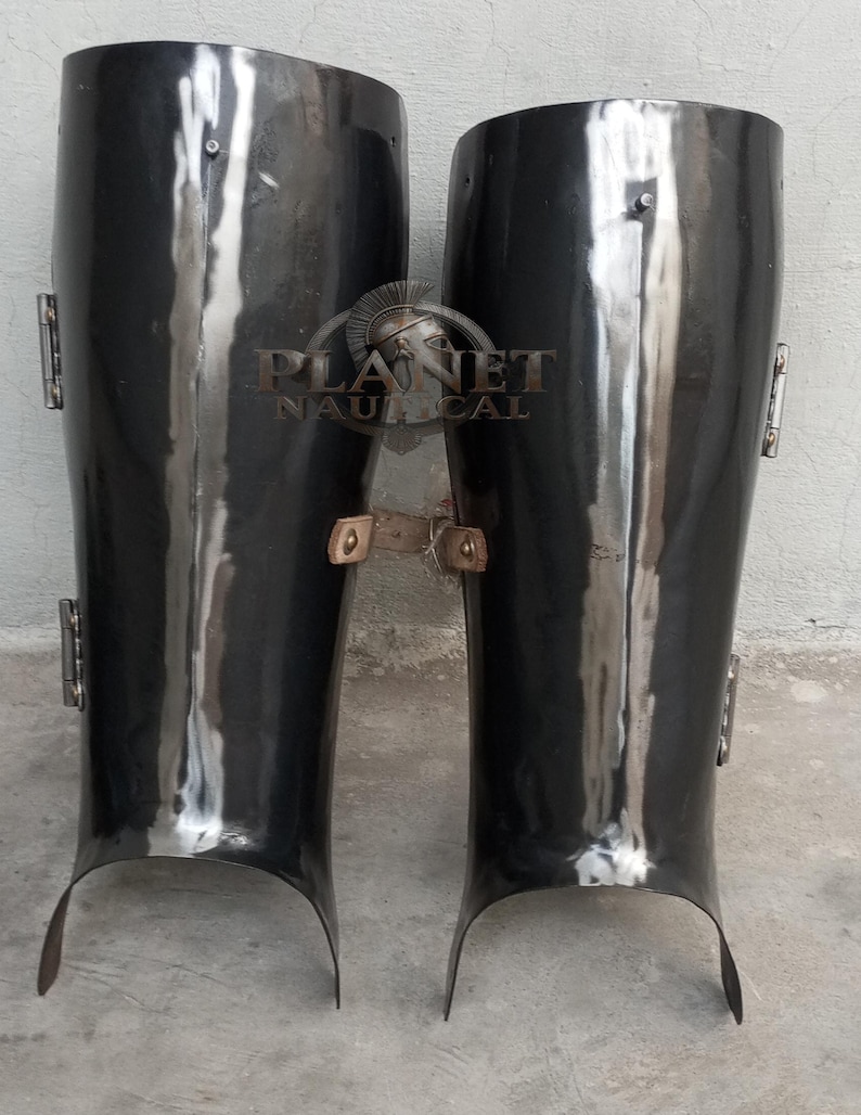 Medieval Steel Greaves With Sabatons – Blackened Leg Armor for Knight ...