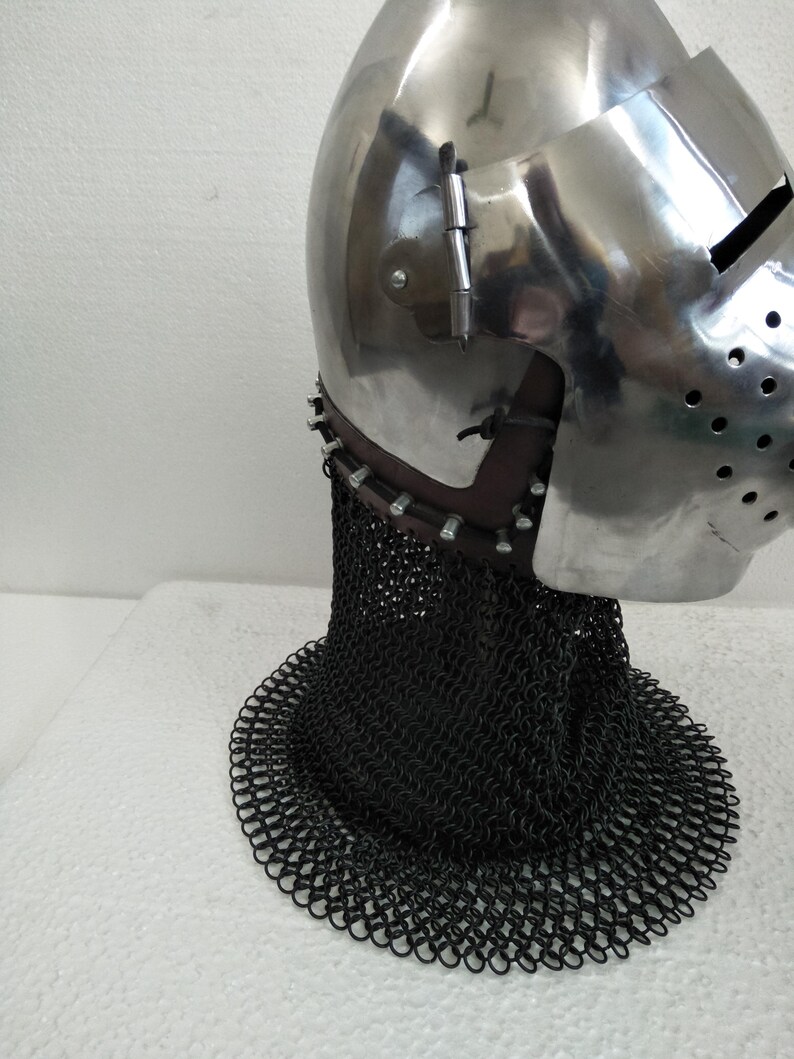 Medieval Pigface Bacinet Helmet With Chainmail European Armor Aveintale ...