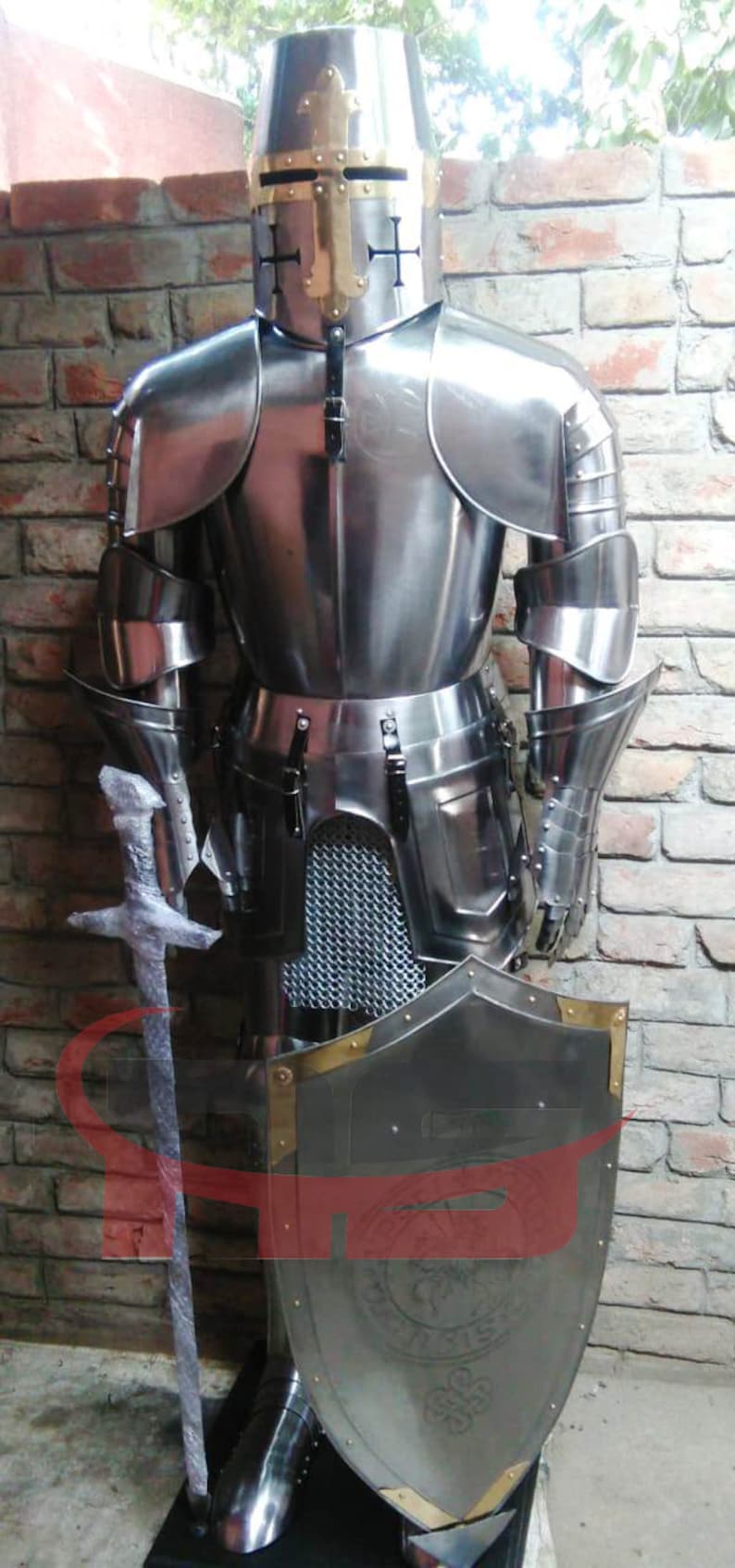 Templar Suit of Armor Medieval Knight Combat Full Body Armor With Stand ...