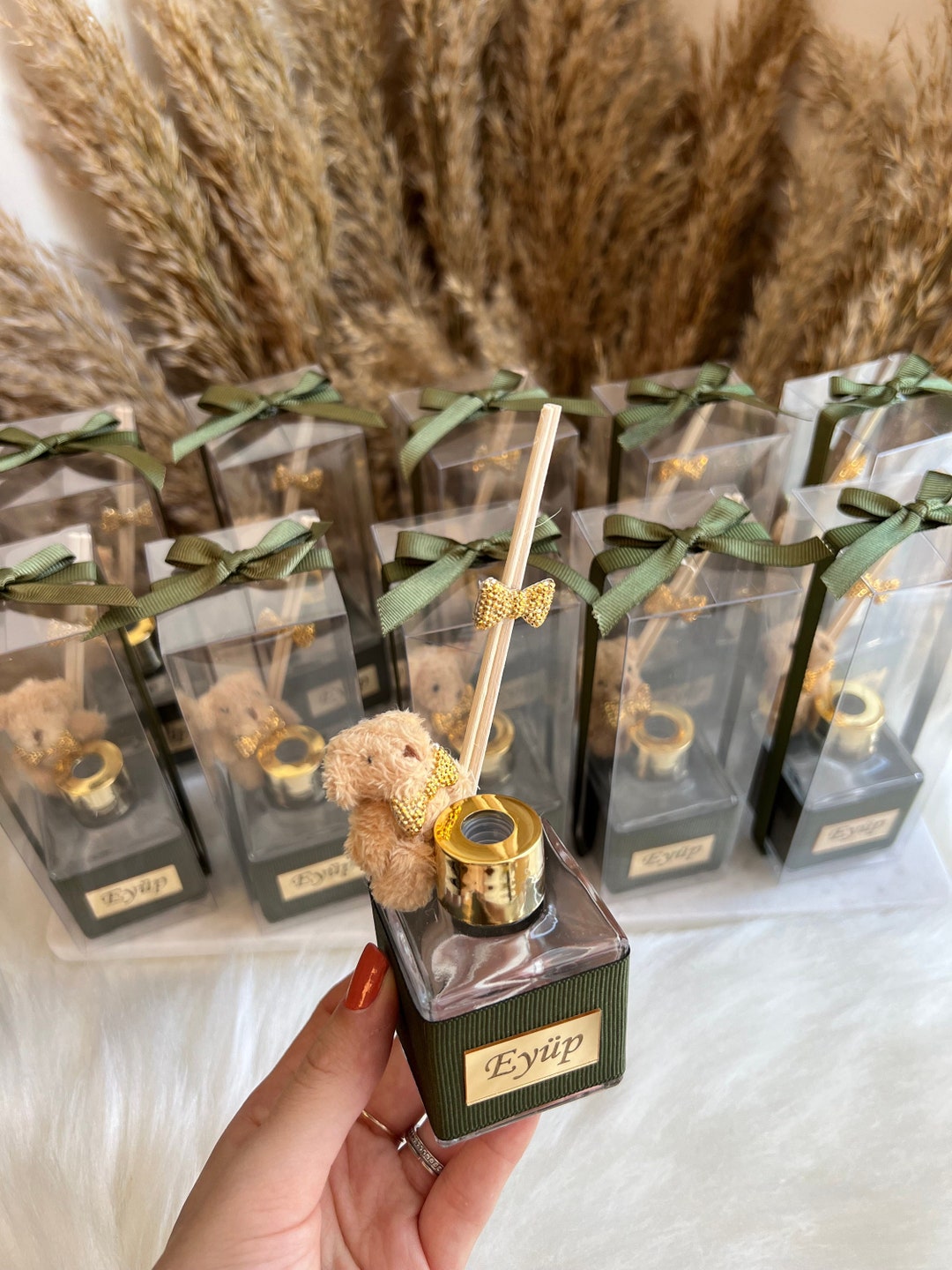 Personalized Teddy Bear Reed Diffuser, Boho Baby Shower Favors - Etsy