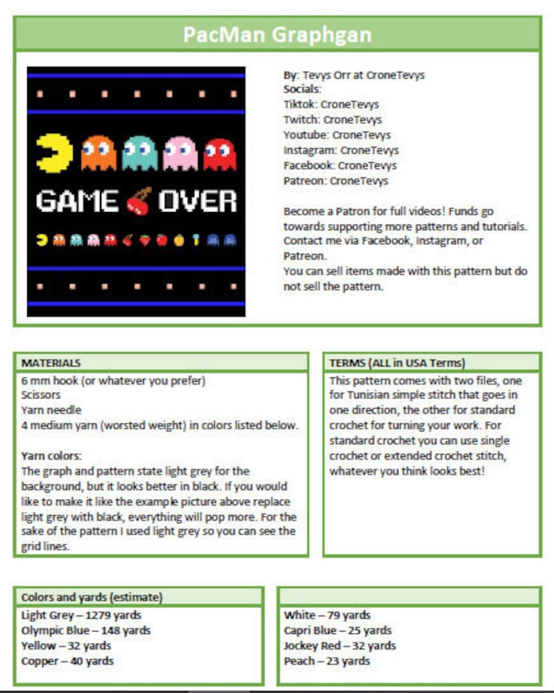 Pac-man Game Over Graphgan Crochet Pattern for Crochet and TSS - Etsy
