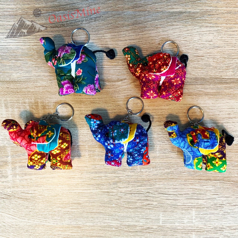 7PCS Mixed Color - Handmade Thai Miniature Elephant Keychain Sewing ...
