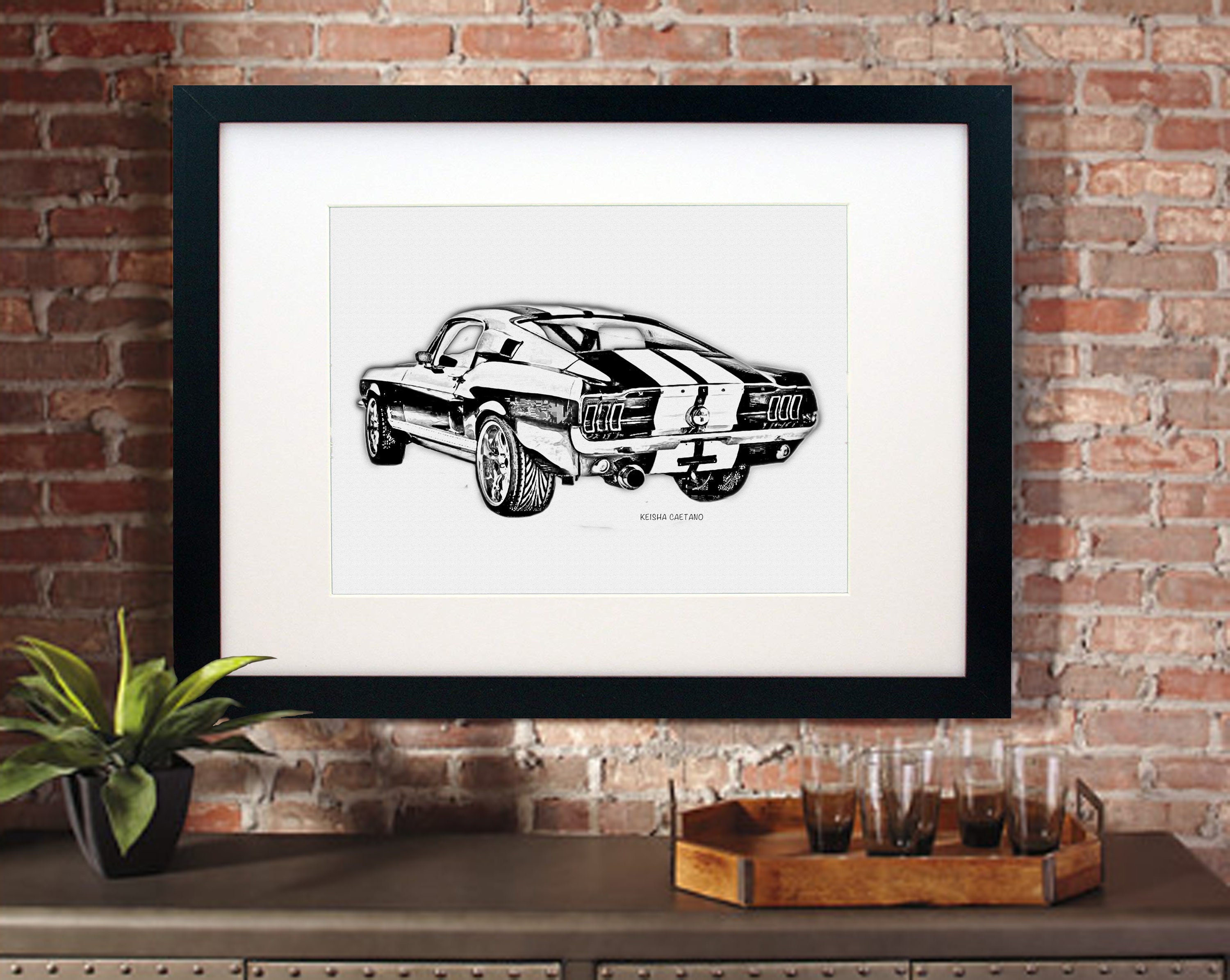 Ford Mustang Drawing, Vintage Car Decor, Ford Mustang Art, Muscle Car ...