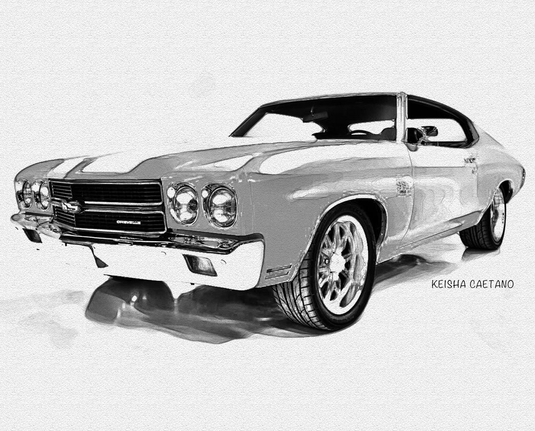 Chevy Chevelle, Muscle Car Drawing, Man Cave Wall Art, Garage Decor ...