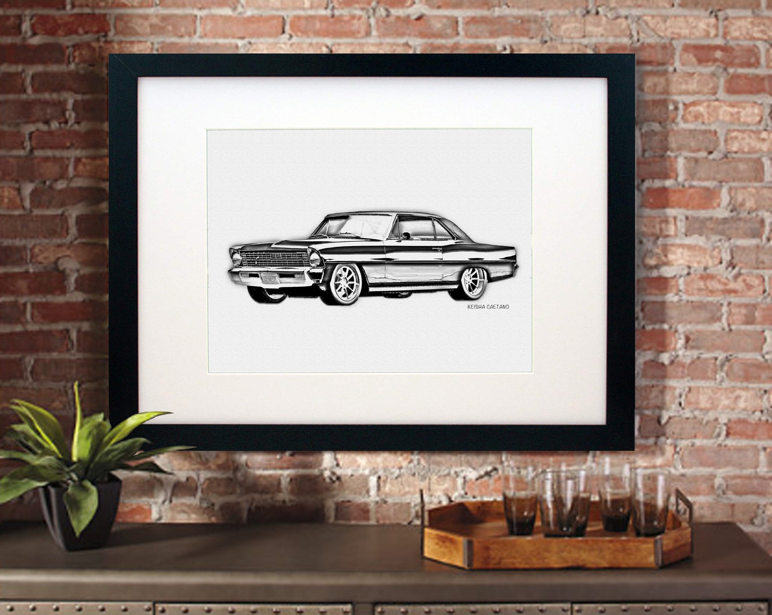 Chevy Nova Drawing, Photo to Print, Classic Car Art, Car Racing Poster ...