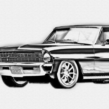 Chevy Nova Drawing, Photo to Print, Classic Car Art, Car Racing Poster ...