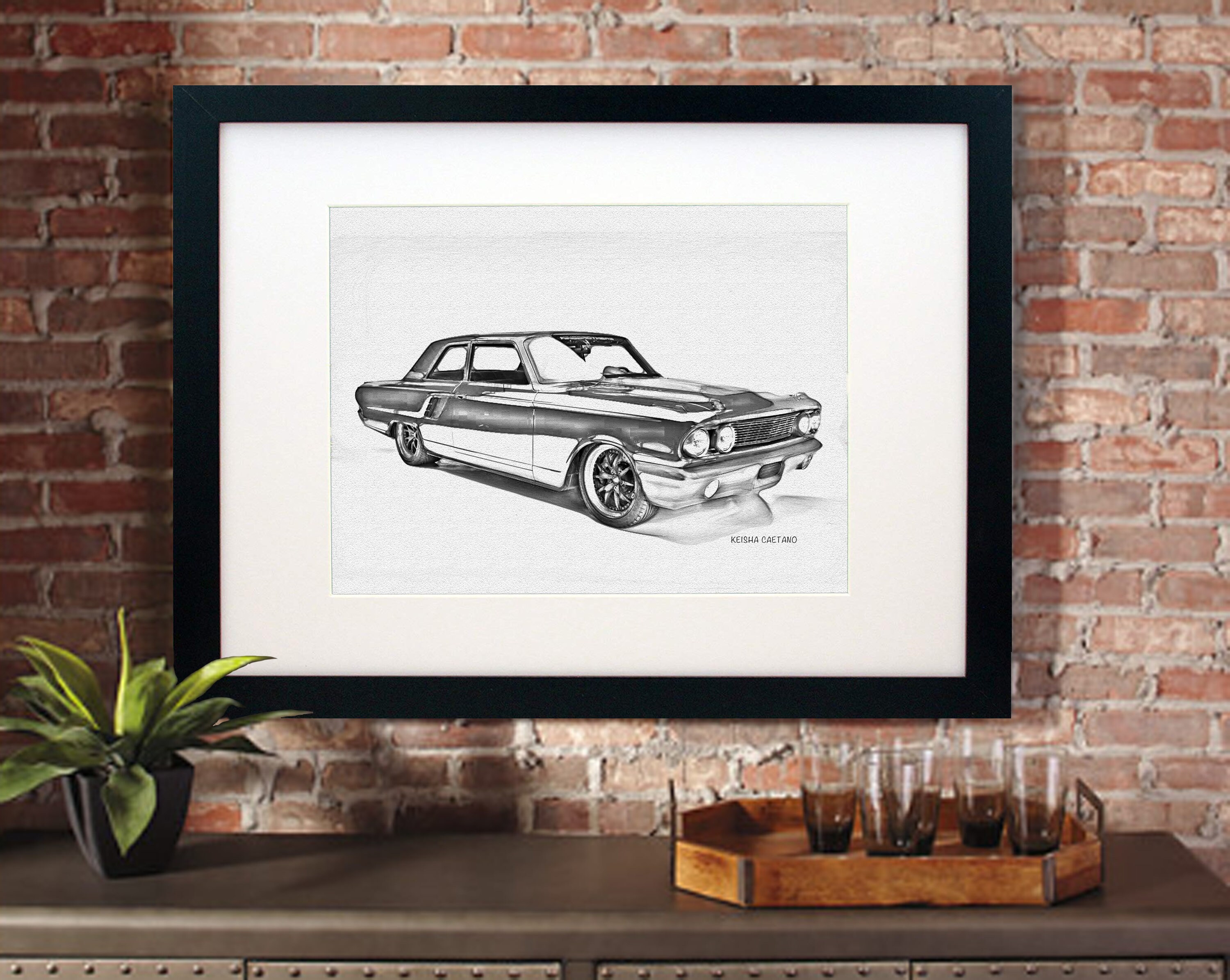 Ford Fairline Drawing, Classic Car Print, Car Gifts for Dad,man Cave ...