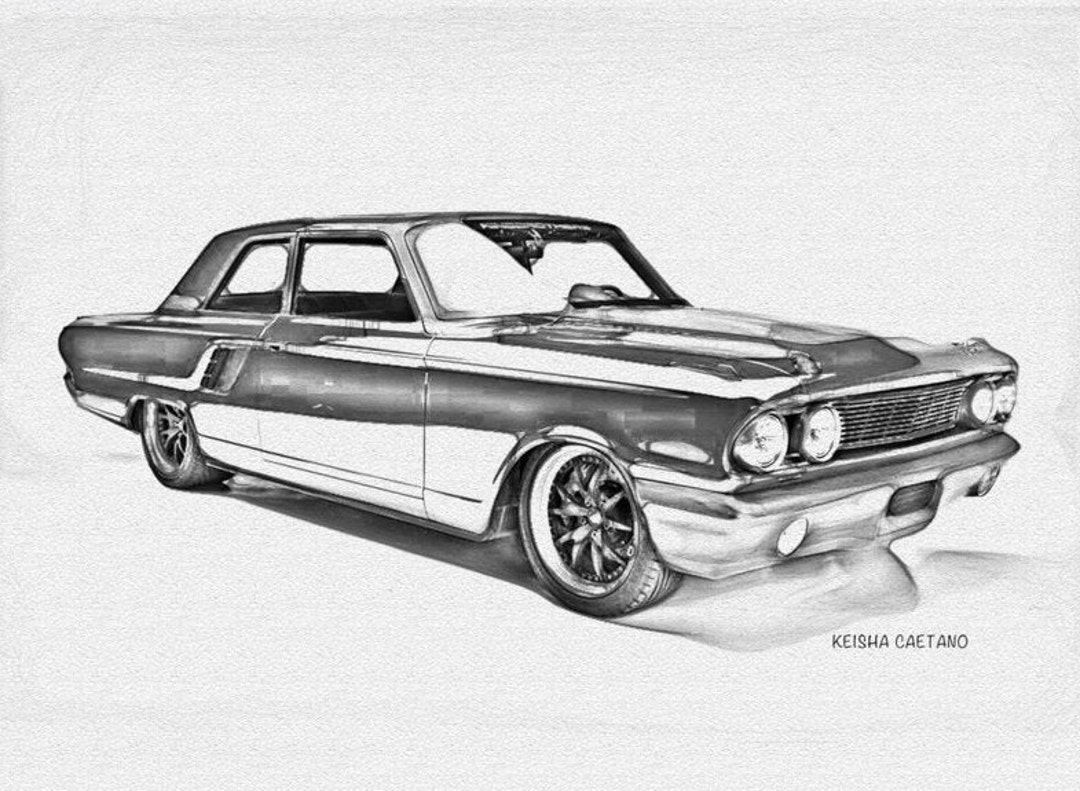 Ford Fairline Drawing, Classic Car Print, Car Gifts for Dad,man Cave ...