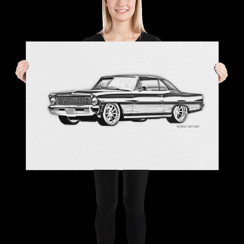 Chevy Nova Drawing, Photo to Print, Classic Car Art, Car Racing Poster ...